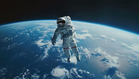 A Man In A Spacesuit Is Floating In Space Above The Earth Premium AI Generated Image