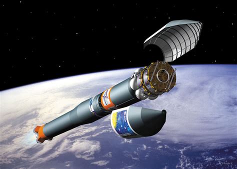 Esa Artists Impression Of Launcher Carrying Two Cluster Spacecraft
