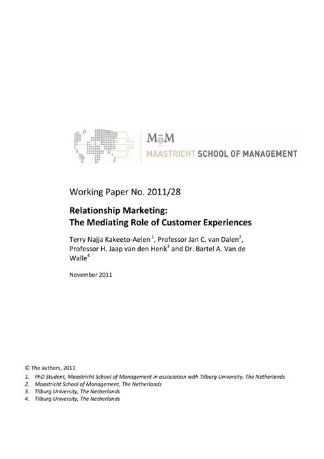 Pdf Relationship Marketing The Mediating Role Of Customer Experiences
