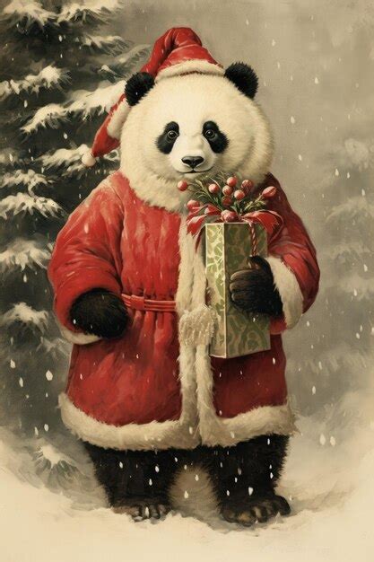 Premium Ai Image Come Hither Panda Seasons Greetings Vintage