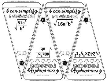 Simplifying Radicals With Variables Math Pennant Activity TPT
