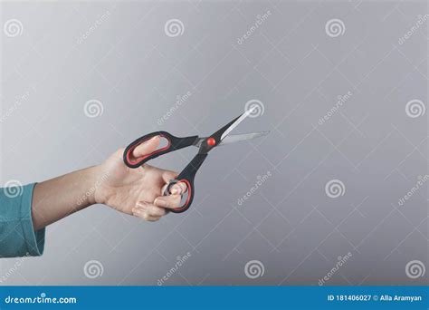 Woman Hand Holding Blue Scissors Stock Image Image Of Sharp Woman