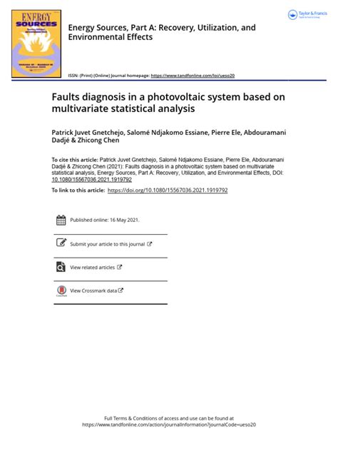 6 Faults Diagnosis In A Photovoltaic System Based On Multivariate