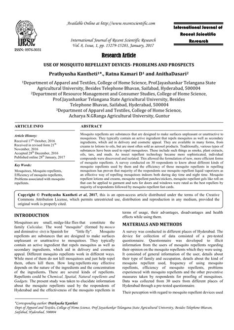 PDF USE OF MOSQUITO REPELLENT DEVICES PROBLEMS AND PROSPECTS