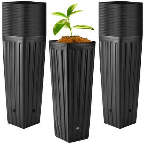 Nuenen 150 Pcs Tall Tree Pot Plastic Deep Plant Nursery Pots Black