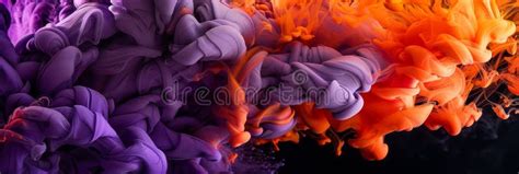 Stunning Dynamic Swirls Of Purple And Orange Ink On A Black Background Creating Visual Impact