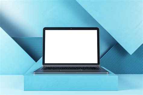 Cận Cảnh Màn Hình Máy Tính Xách Tay Màu Trắng Trống Rỗng Trên Nền Tường Hình Học Trình Bày Công ...
