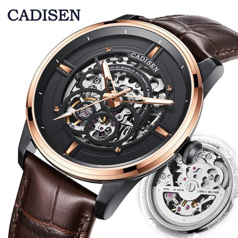 CADISEN Automatic Mechanical Watch Men Hollow Skeleton MIYOTA 8N24 Watches Male Luxury Brand