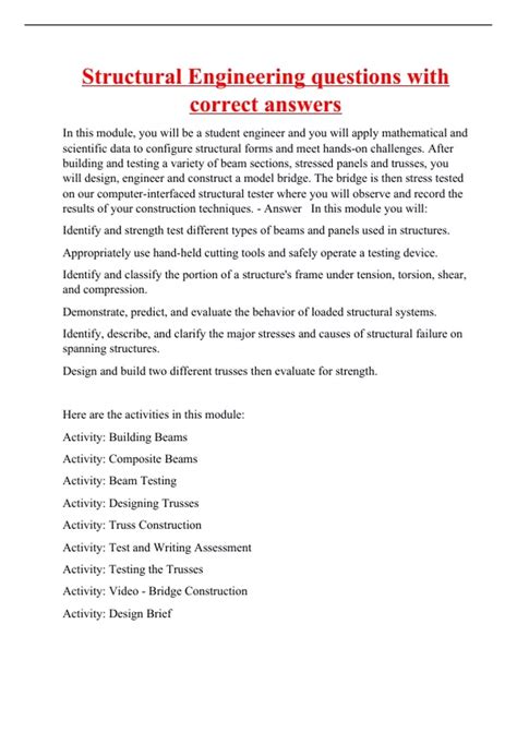 Structural Engineering Questions With Correct Answers SECB Structural Engineering