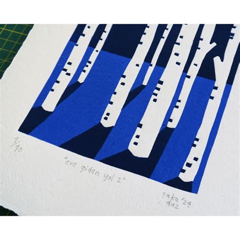 Çaçiçakaduz Eve Giden Yol 2limba Wood Framed Linocut Print Hipicon