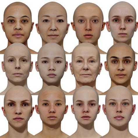 12 X Female 3d Head Model Bundle 2 By