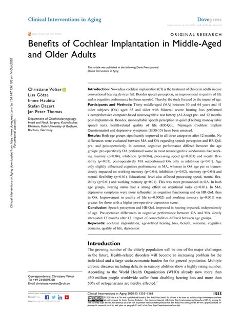 Pdf Benefits Of Cochlear Implantation In Middle Aged And Older Adults