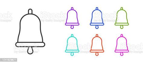 흰색 배경에 격리 된 검은 색 선 벨 아이콘 알람 기호 서비스 벨 핸드 벨 기호 알림 기호입니다 다채로운 아이콘을 설정합니다 벡터 일러스트레이션 교육에 대한 스톡 벡터 아트