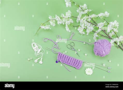 Spring Knitting Concept Pattern Example Traditional Tools Ball Of