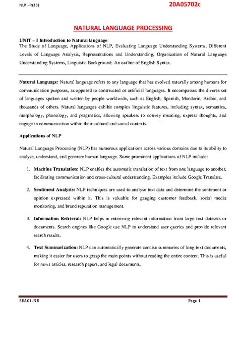 Unit NLP R Introduction To Natural Language Processing Notes Studocu