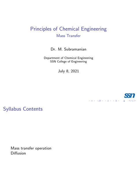 Pce Lecture 4 1 Masstransfer Introduction Pdf Diffusion Chemistry