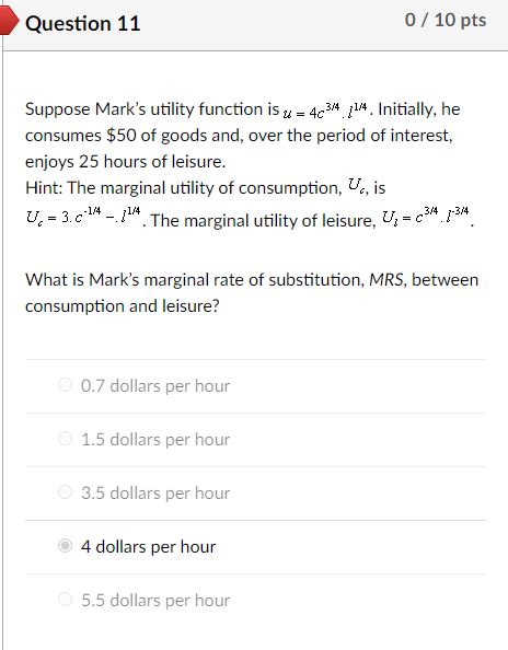 solved suppose mark s utility function is u 4c3 4⋅l1 4