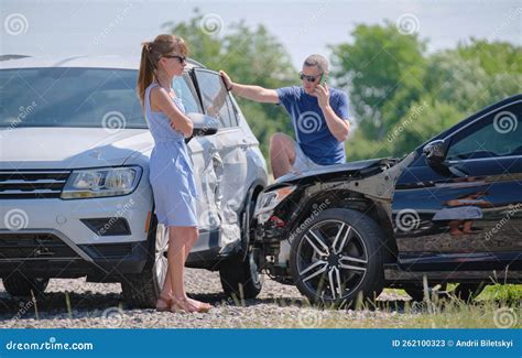 Drivers Of Smashed Vehicles Arguing Who Is Guilty In Car Crash Accident