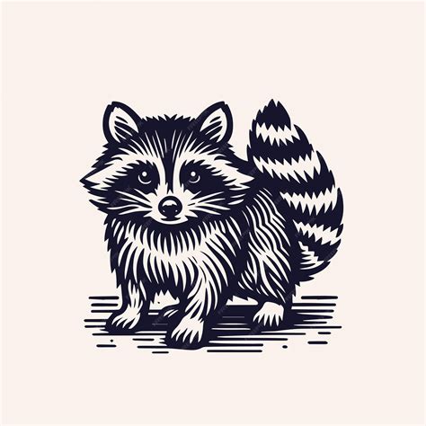 Premium Vector Cute Little Racoon Linocut Vector Illustration
