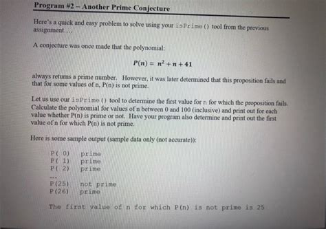 Solved Program 2 Another Prime Conjecture Heres A Quick
