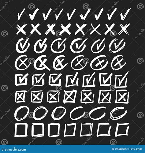 Manuscript Marks Handdrawn Elements Set White Doodle Ticks Crosses