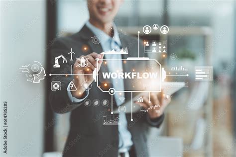 Business Person Process And Workflow Automation With Flowchart