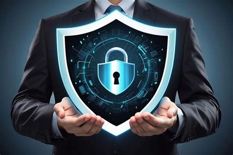 Businessman Shields Data Ensuring Cybersecurity And Protection Premium Ai Generated Image
