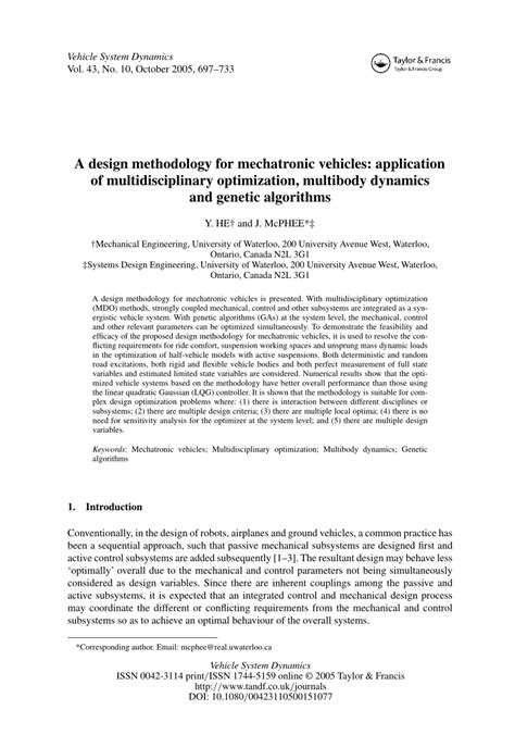 Pdf A Design Methodology For Mechatronic Vehicles Application Of