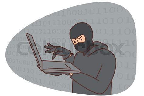 Hacker Cybercriminal With Laptop Stealing Users Personal Data Stock Vector Colourbox
