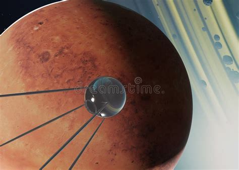 Satellite One Orbiting The Mars Planet Of Solar System In Outer Space