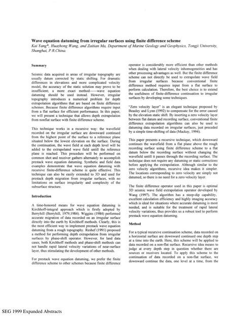 Pdf Wave Equation Datuming From Irregular Surfaces Using Finite Difference Scheme