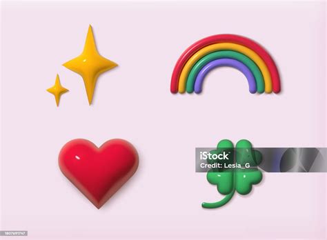 광택 아이콘 세트입니다 별 무지개 하트 그린 클로버 모바일 애플리케이션용 3d 벡터 일러스트레이션 입체 이미지에 대한 스톡 벡터 아트 및 기타 이미지 Istock