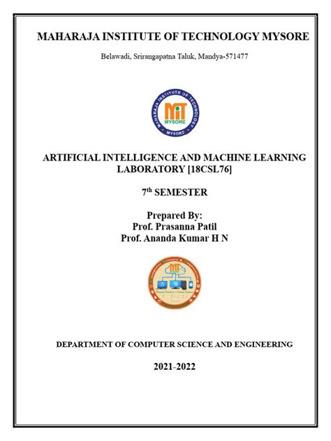 18csl76 Ai Ml Lab Manual Akhn Pdf Machine Learning Applied