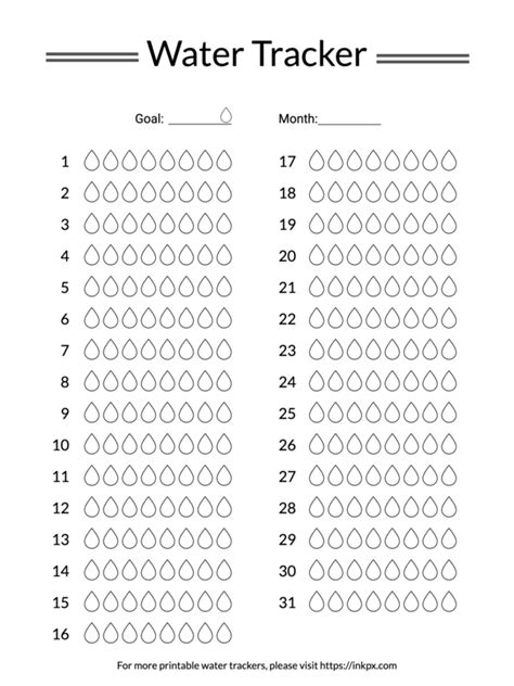 Free Printable Simple Monthly Water Tracker InkPx