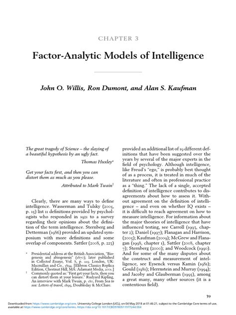 Factor Analytic Model Of Intelligence Pdf Psychological Concepts Science