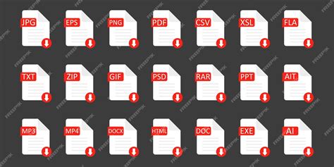 Набор значков форматов файлов изображений набор Pdf Doc Excel Png