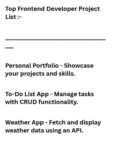 Top Frontend Developer Project List Pdf Mobile App Computing