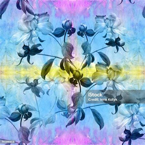 수채화 배경에 모란 꽃 원활한 패턴 꽃과 잎의 콜라주 인쇄물 직물에 대한 그림 물건 스크랩북 인사말 카드를 사용하십시오 개념에 대한 스톡 벡터 아트 및 기타 이미지 Istock