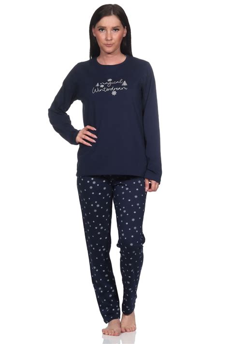 Normann Damen Schlafanzug Lang Pyjama In Wunderschöner Eiskristall