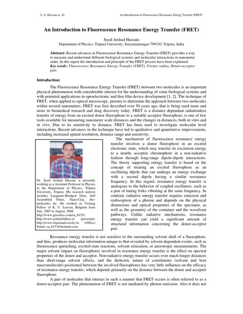 Pdf An Introduction To Fluorescence Resonance Energy Transfer Fret