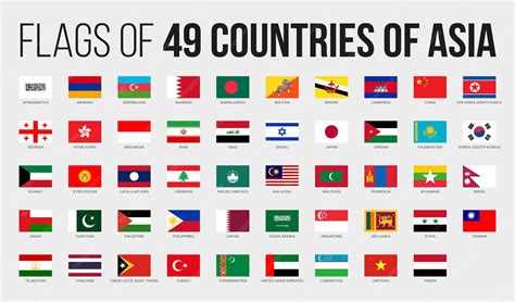 National Flags Of Asian Countries In Flat Design With Names