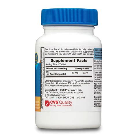 Cvs Health Zinc 50 Mg Immune Health Dietary Supplement Tablets 100 Ct