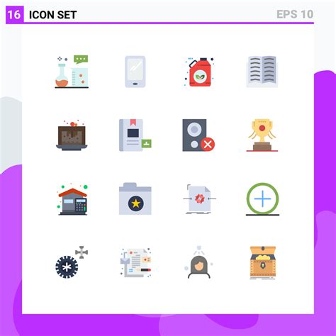 16 Universal Flat Color Signs Symbols Of Wreath Book Android Achievement Gasoline Editable Pack