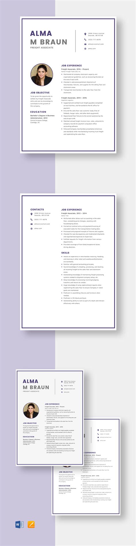 Free Freight Associate Resume Template Word Apple Pages