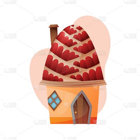 童话故事儿童绘画插图卡通乡村房屋幻想矢量仙女树屋