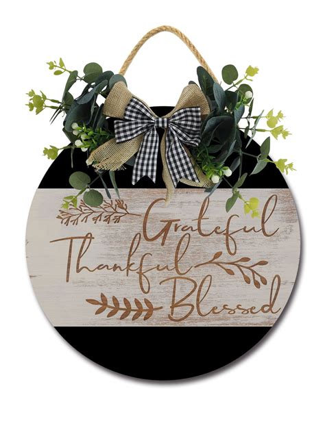 Grateful Thankful Blessed Sign Farmhouse Wood Sign Front Porch Decor