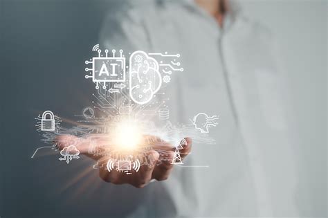 Premium Photo Business Man Holding Digital Screen Of Ai Icon