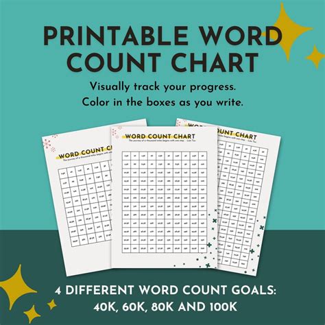 Word Count Progress Chart For Writers Author Planner Digital