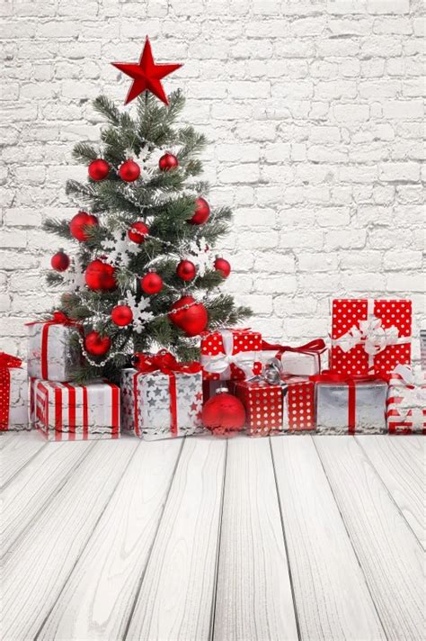 Laeacco Christmas Backdrops For Photography Gray Brick Wall Tree T