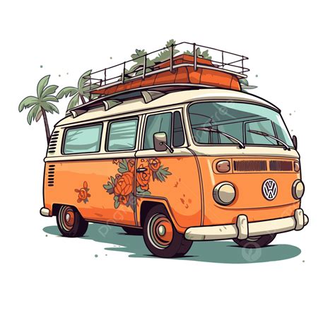 Van Vector Sticker Clipart Vw Road Trip Van Retro Style Poster Cartoon